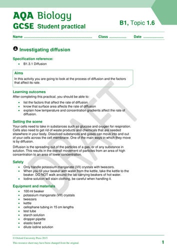 New GCSE 9-1 AQA Biology B1 Diffusion | Teaching Resources