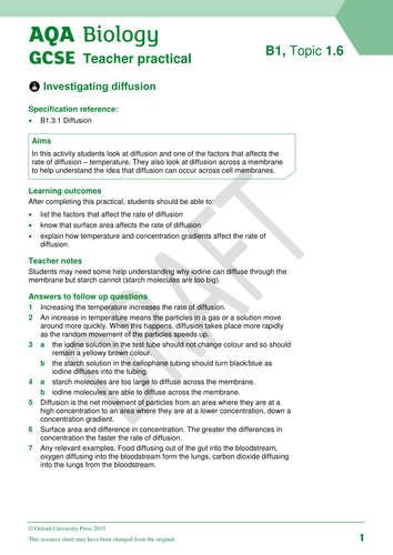 New GCSE 9-1 AQA Biology B1 Diffusion | Teaching Resources