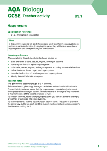 New 9-1 GCSE AQA Biology B3 Tissues, Organs and Digestive System | Teaching Resources