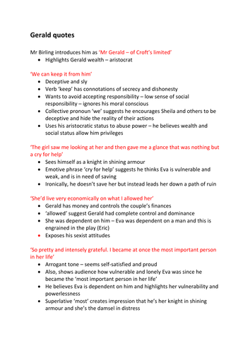 An Inspector Calls - Gerald quotes | Teaching Resources