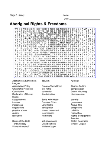 Aboriginal Rights and Freedoms Word Search | Teaching Resources