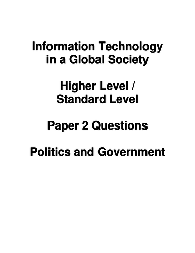 International Baccalaureate – ITGS – Strand 2 - SL/HL – Politics and ...
