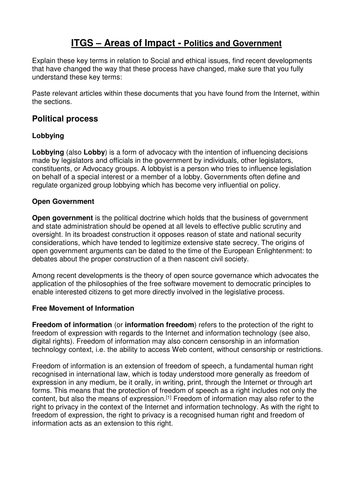 International Baccalaureate – ITGS – Strand 2 - SL/HL – Politics and ...