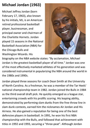 Michael Jordan Handout | Teaching Resources
