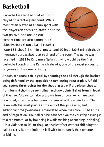 Basketball Handout | Teaching Resources