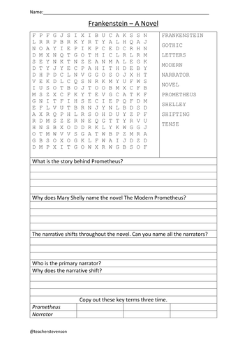 Frankenstein Wordsearch and Word Cloud Worksheets (FREE Version ...