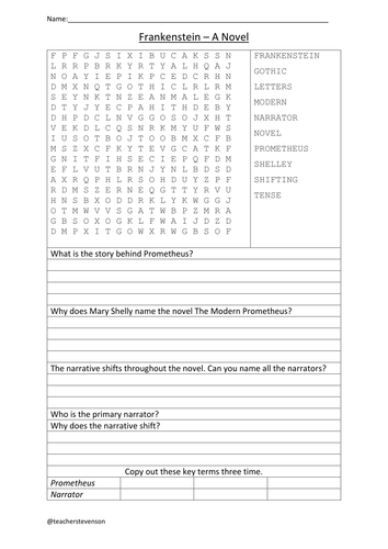 Frankenstein Word searches Worksheets - Activity or Homework ...