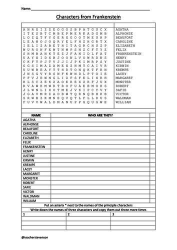Frankenstein Word searches Worksheets - Activity or Homework ...