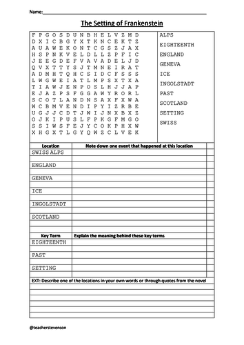 Frankenstein Word searches Worksheets - Activity or Homework ...