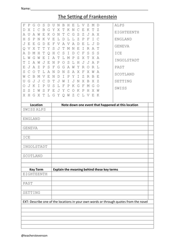 Frankenstein Word searches Worksheets - Activity or Homework ...