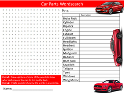 Car Parts Wordsearch Cars Vehicles Starter Settler Activity Homework ...