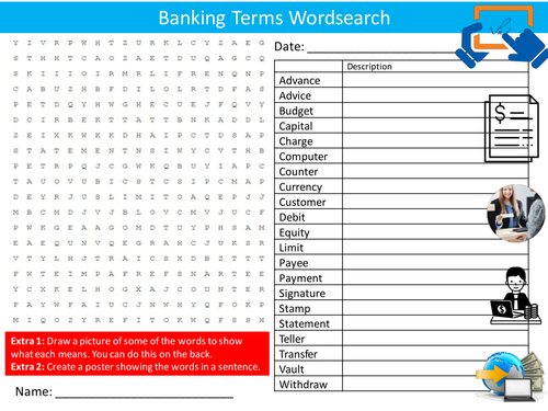Banking Terms Wordsearch Finance Business Studies Starter Settler ...