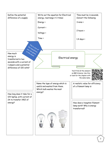 Bitesize Physics Revision worksheets (Electricity, energy, waves and ...