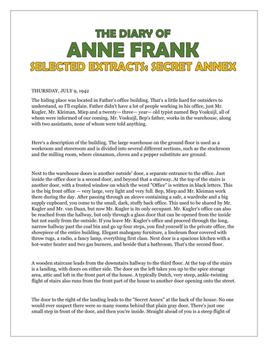 The Diary of Anne Frank - The Secret Annex | Teaching Resources