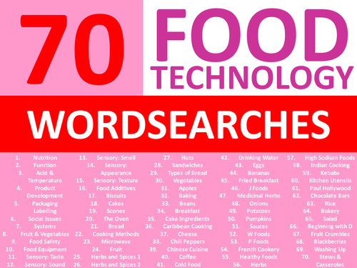 70 Food Technology Wordsearches Keyword Starters Wordsearch Cover ...