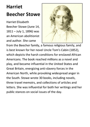 Harriet Beecher Stowe Handout | Teaching Resources