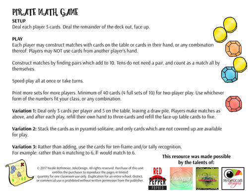 Pirate Math Card Game | Teaching Resources