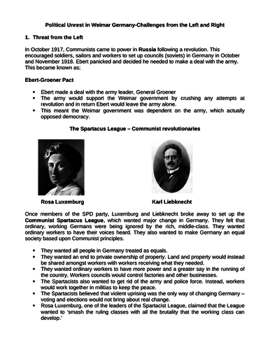 Edexcel 9-1 GCSE - Weimar and Nazi Germany- Spartacist Uprising and ...