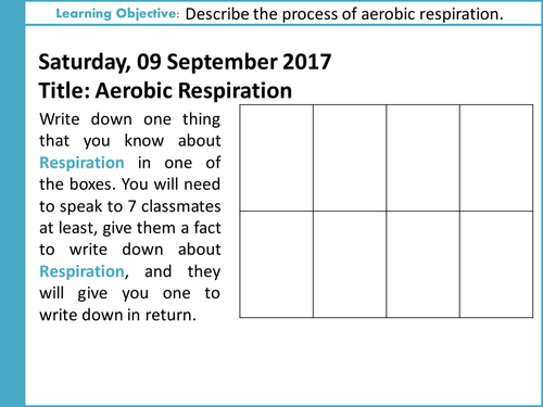 AQA GCSE: B9 Respiration: L1 Aerobic Respiration | Teaching Resources