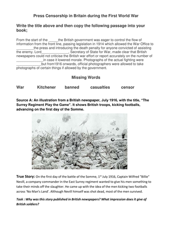 First World War - Lesson 6 - Battle of the Somme | Teaching Resources