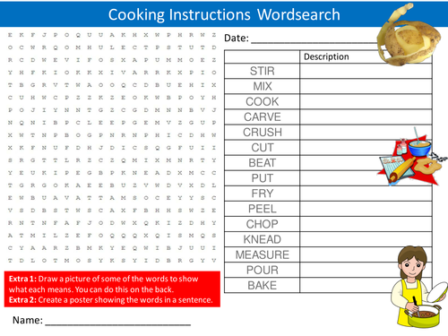 Cooking Instructions Wordsearch Food Technology Starter Settler ...
