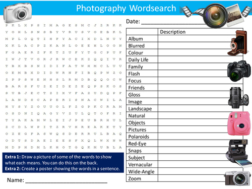 Photography Wordsearch Photos Art Design Starter Settler Activity ...