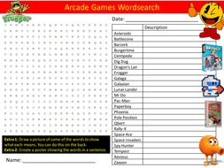 Arcade Games Wordsearch Design ICT Computing Starter Settler Activity ...