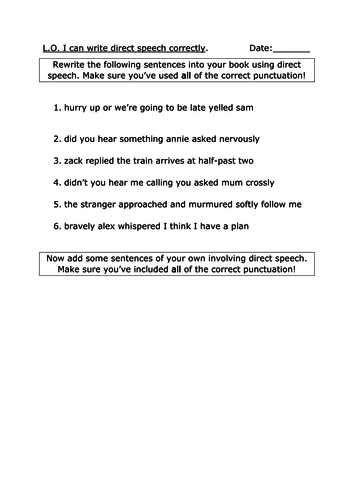 Punctuating direct speech Y3,4,5 worksheets | Teaching Resources