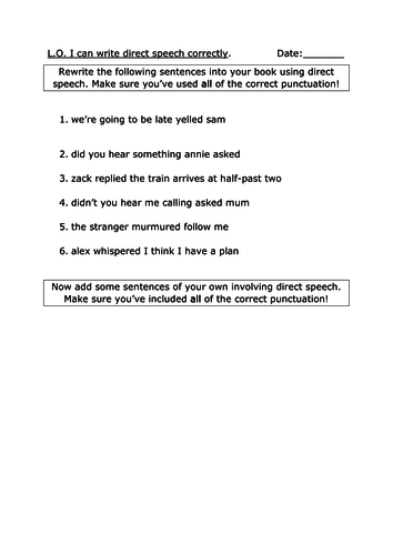 Punctuating direct speech Y3,4,5 worksheets | Teaching Resources