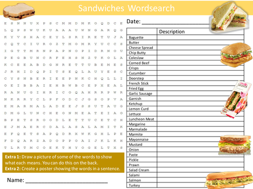 Sandwiches Wordsearch Food Technology Starter Settler Activity Homework ...