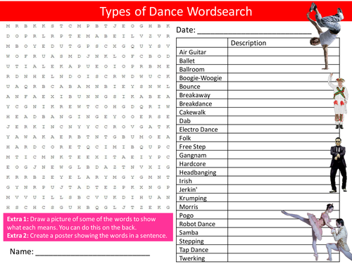 Types of Dance Wordsearch Dancing Sports Starter Settler Activity ...