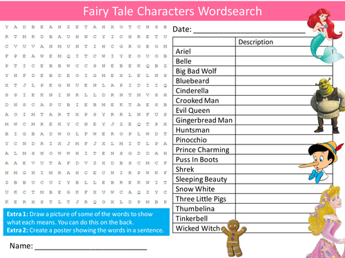 Fairy Tale Characters Wordsearch Legends Starter Settler Activity ...