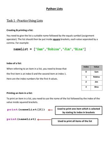 Y9 & GCSE - Python Lists | Teaching Resources Y9 & GCSE - Python Lists | Teaching Resources