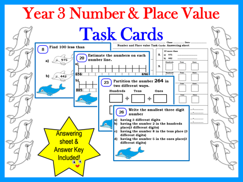 Year 3 Number & Place Value Task Cards | Teaching Resources