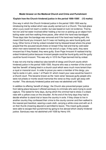 Crime and Punishment - Edexcel 9-1 History GCSE - Influence of Church ...