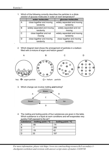 KS3_Secondary 1 checkpoint : States of matter | Teaching Resources