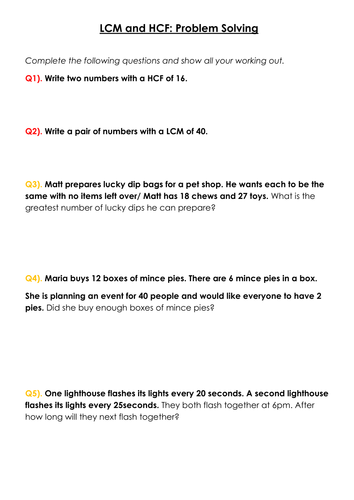 LCM and HCF with problem solving - Edexcel KS3/KS4 | Teaching Resources