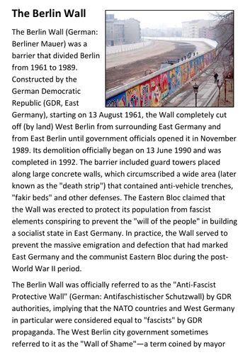 The Berlin Wall Handout | Teaching Resources