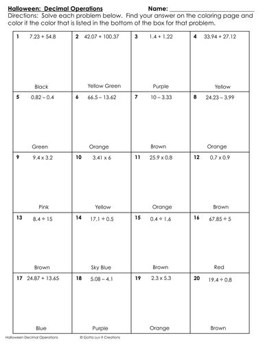 Halloween Math - Decimal Operations | Teaching Resources