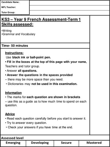 Year 9 French Mastery Pack - Studio 3 Rouge - New assessments ...