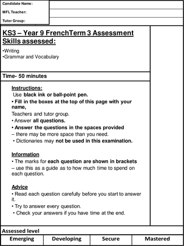 Year 9 French Mastery Pack - Studio 3 Rouge - New assessments ...