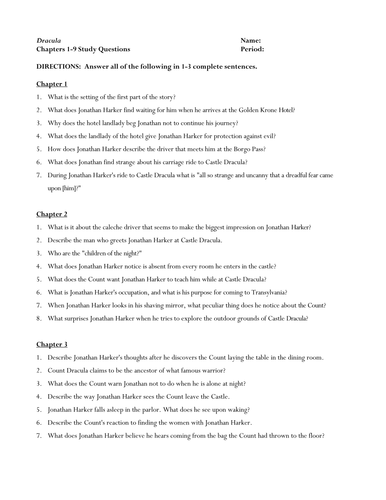 Dracula Comprehension Questions Worksheets | Teaching Resources