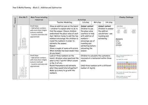 Year 5 Maths Addition and Subtraction planning linked to White Rose ...