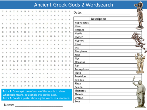 Ancient Greek Gods 2 Wordsearch Myths Legends Starter Settler Activity ...