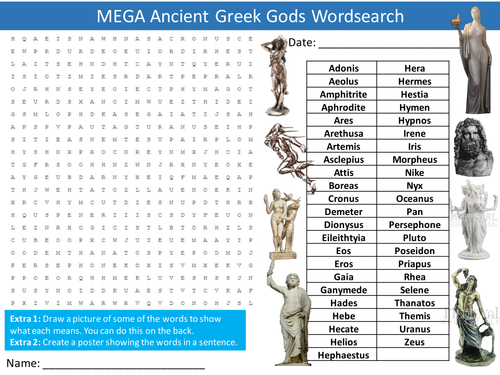 3 x Ancient Greek Gods Wordsearch Myths Legends Starter Settler ...