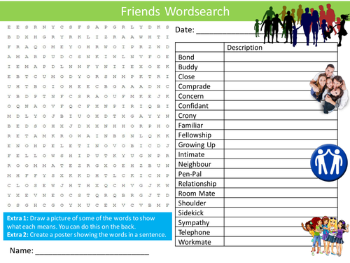 Friends Wordsearch Friendships PSHE PHSE Starter Settler Activity ...