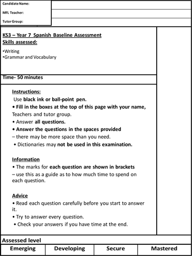 Year 7 Spanish Mastery Assessment Pack - Listos 1 - New assessments ...