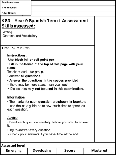 Year 9 Spanish Mastery Assessment Pack - Listos 3 Rojo - New ...