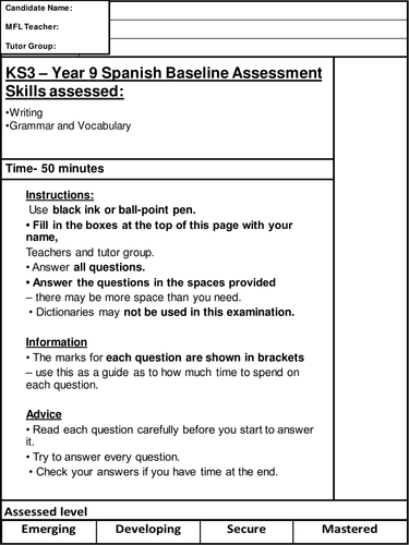 Year 9 Spanish Mastery Assessment Pack - Listos 3 Rojo - New ...