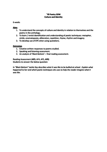 Culture and Identity- Key Stage 3 poetry SOW | Teaching Resources